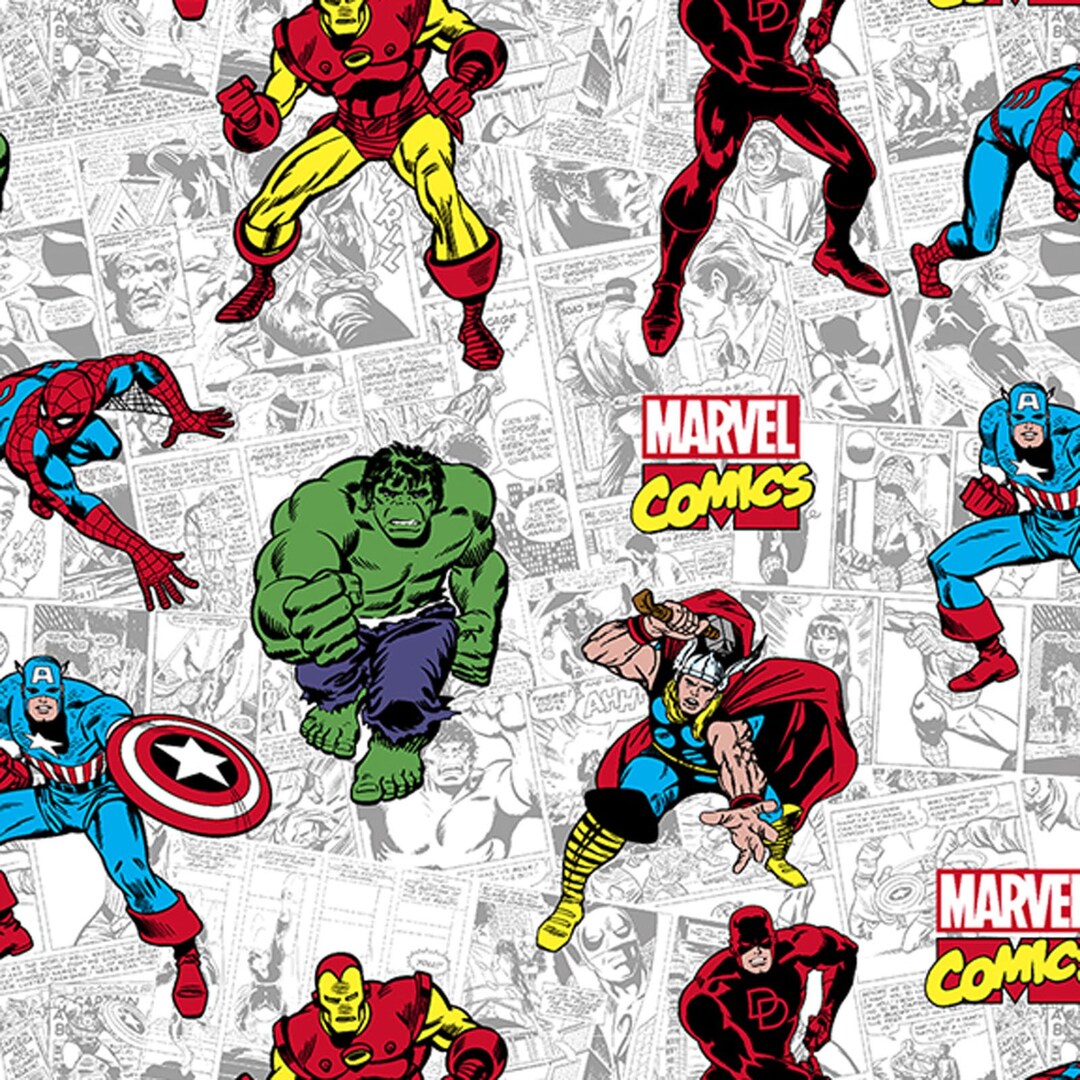 Marvel Retro - Characters White Grey From Springs Creative Fabric - Etsy