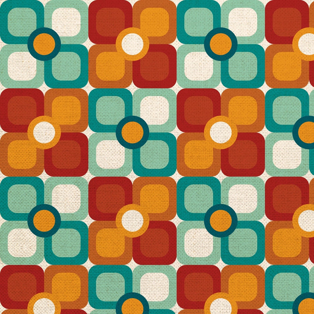 Retro Geos CANVAS DUCK Organic - Flower Blocks Multi 58 Inch From ...