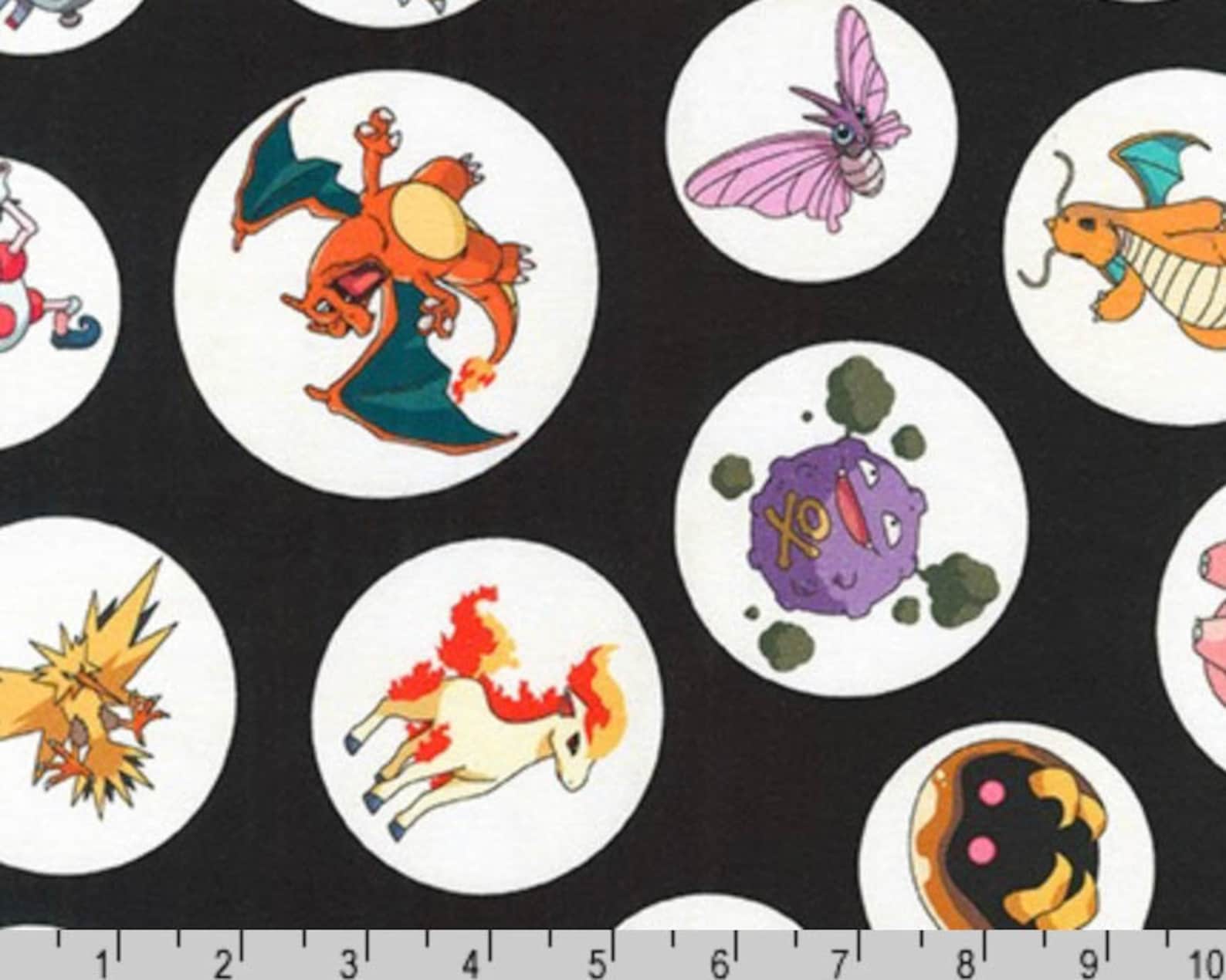 Pokemon Characters Circles Toss Black From Robert Kaufman | Etsy