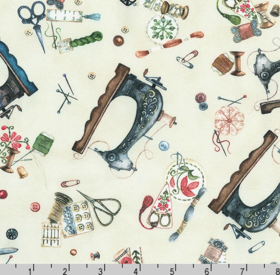 Make It Sew - Sewing Machine Notions Vintage White From Robert Kaufman ...