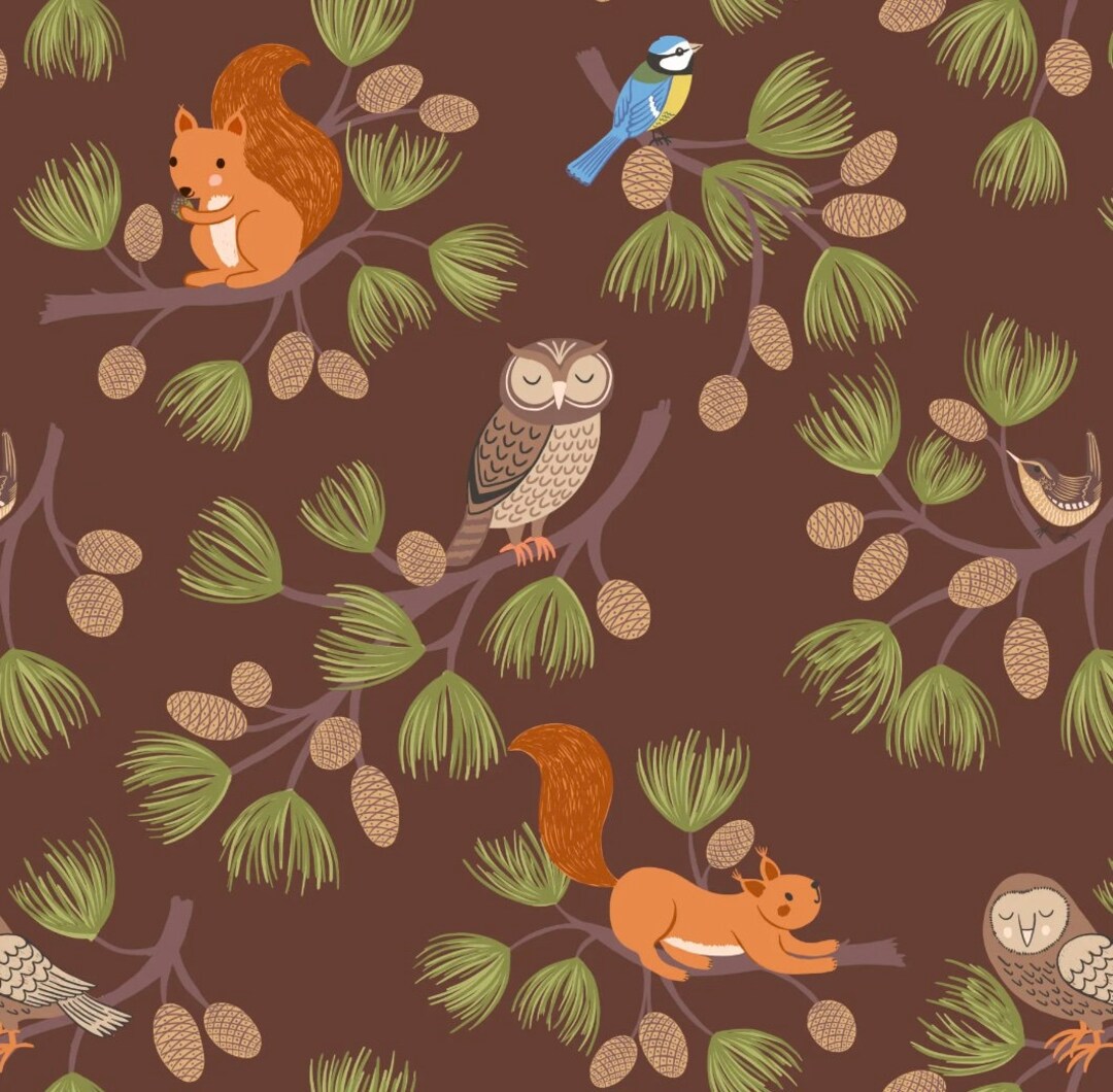 Evergreen - Pine Cone Branches Animals Dk Brown From Lewis and Irene ...