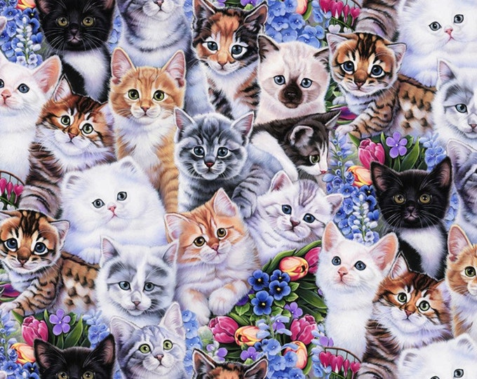 Floral Fabric Cats by Call Me Chartreuse Flower Feline Cotton Fabric by ...