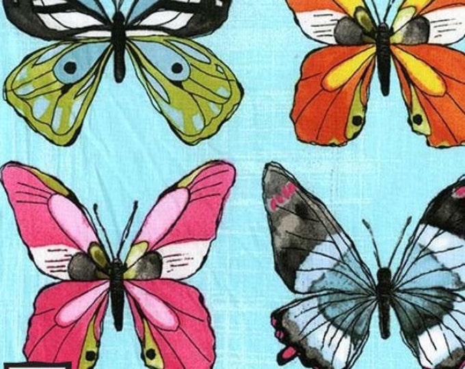 Flutter Flutter Fly Butterfly Sky Aqua Cotton Fabric by - Etsy