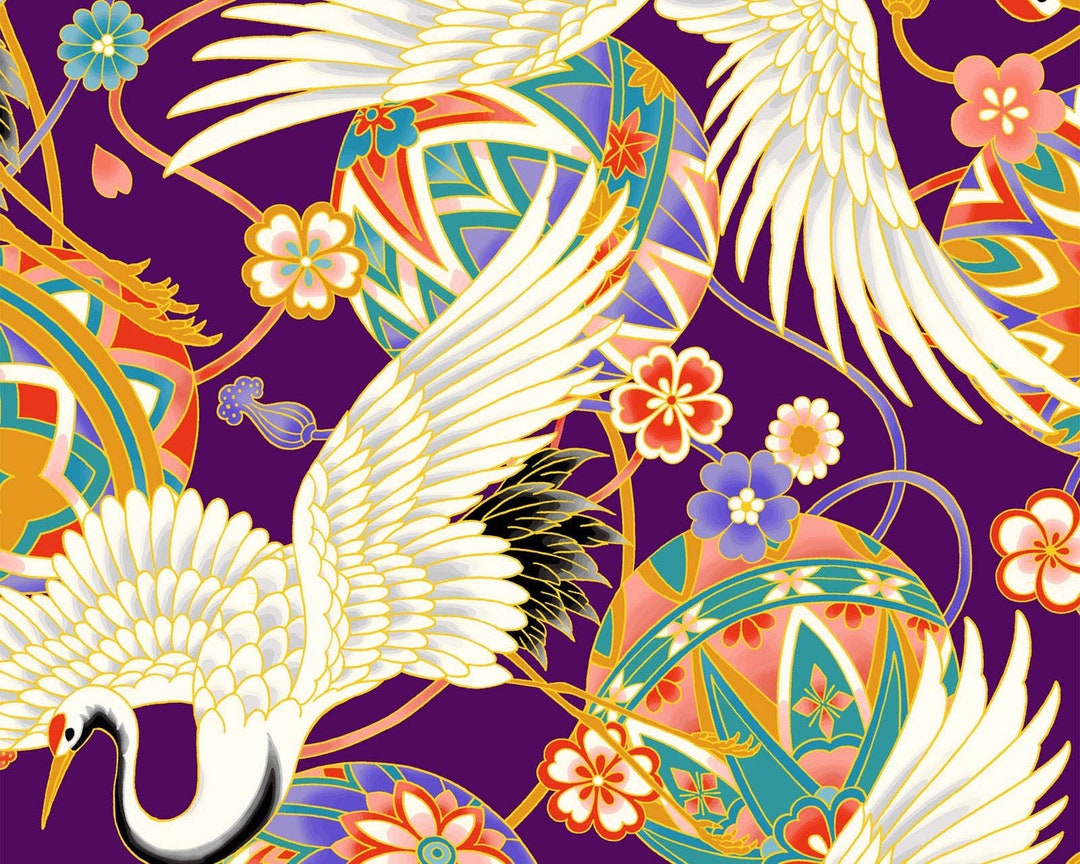 Traditional Japanese Style DOBBY Cranes Ball Ribbons Purple - Etsy