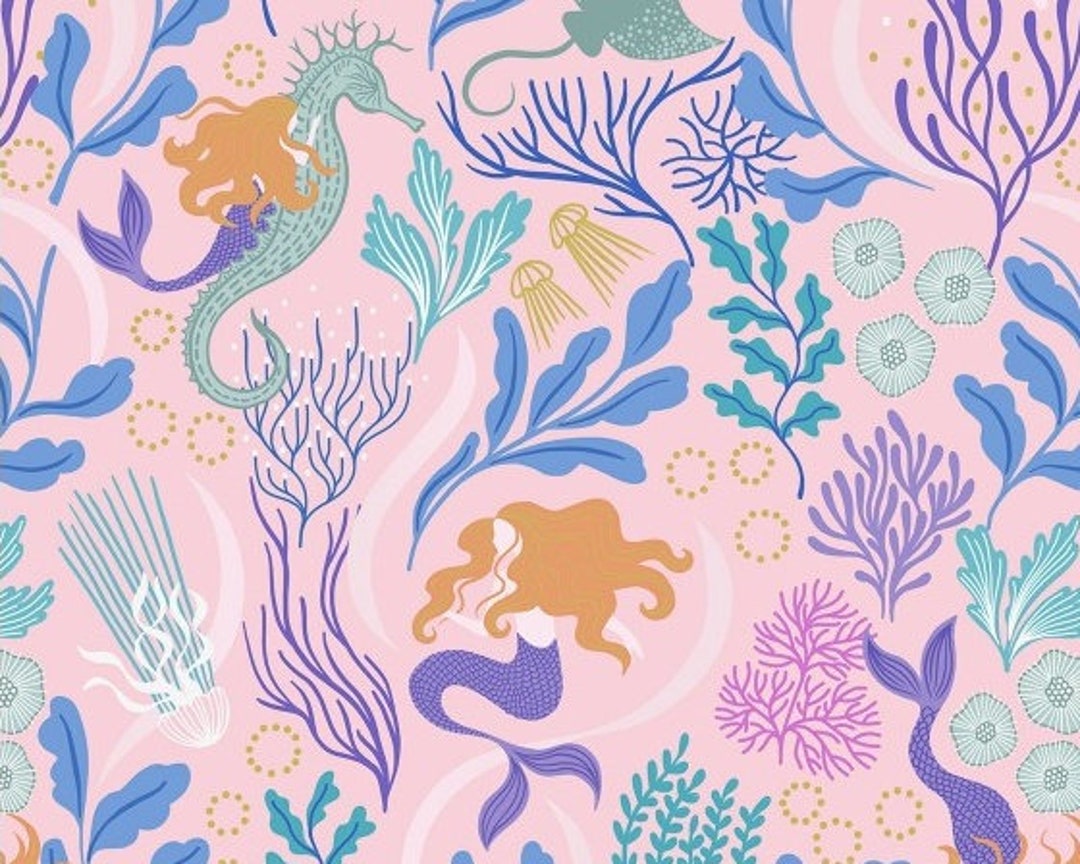 Moontide - Mermaids Metallic Pink From Lewis and Irene Fabric - Etsy