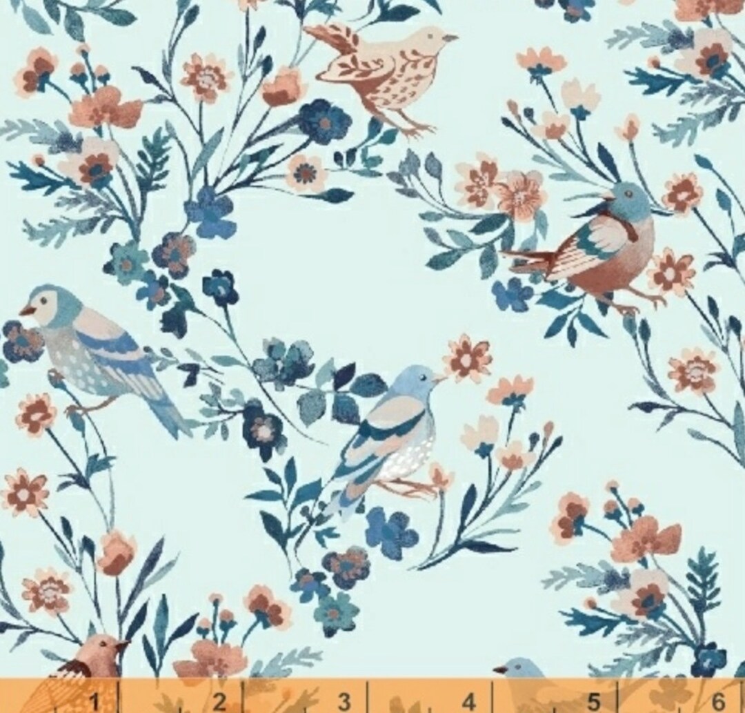 Birdsong - Bird Floral Light Blue by Clare Therese Gray From Windham ...