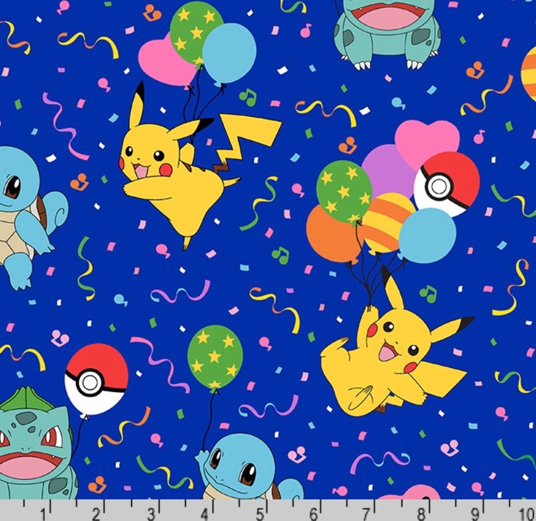 Pokemon - Character Balloons Confetti Cobalt Blue From Robert Kaufman ...