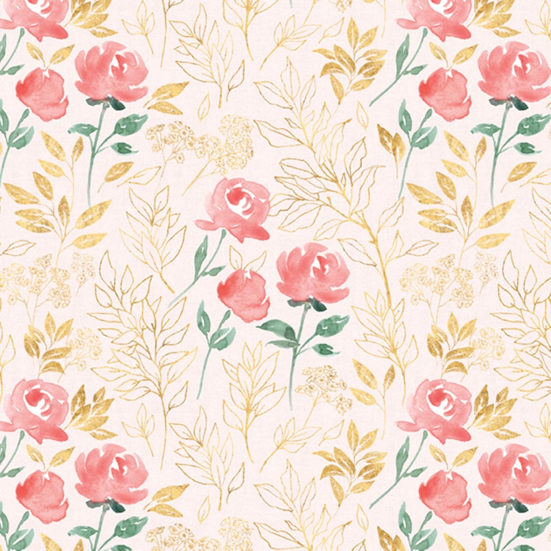 Spring Florals - Pink Leaves and Flowers Pale Pink From David Textiles ...