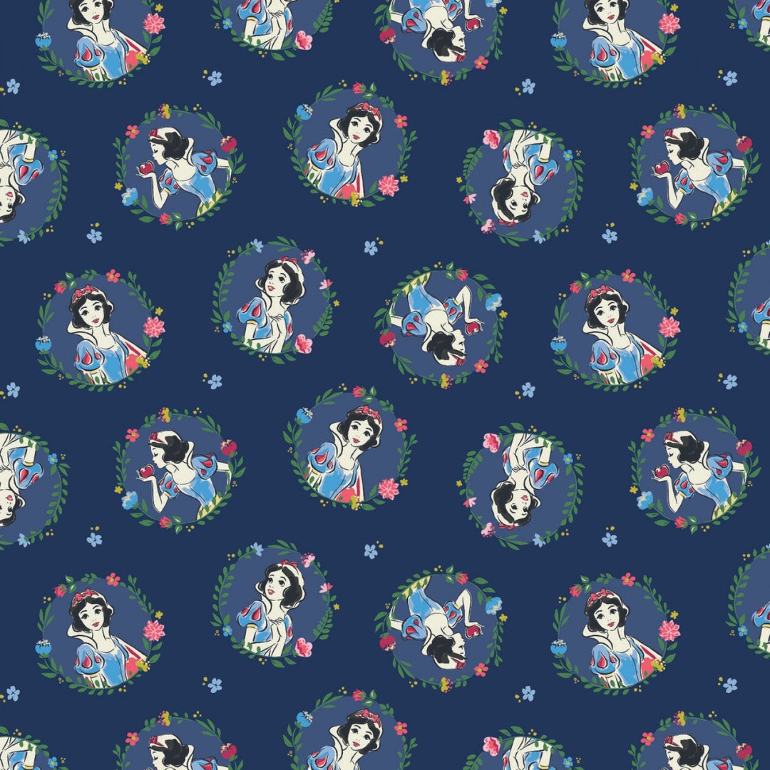 Disney Princess - Snow White and Seven Dwarfs Navy From Camelot Fabrics ...