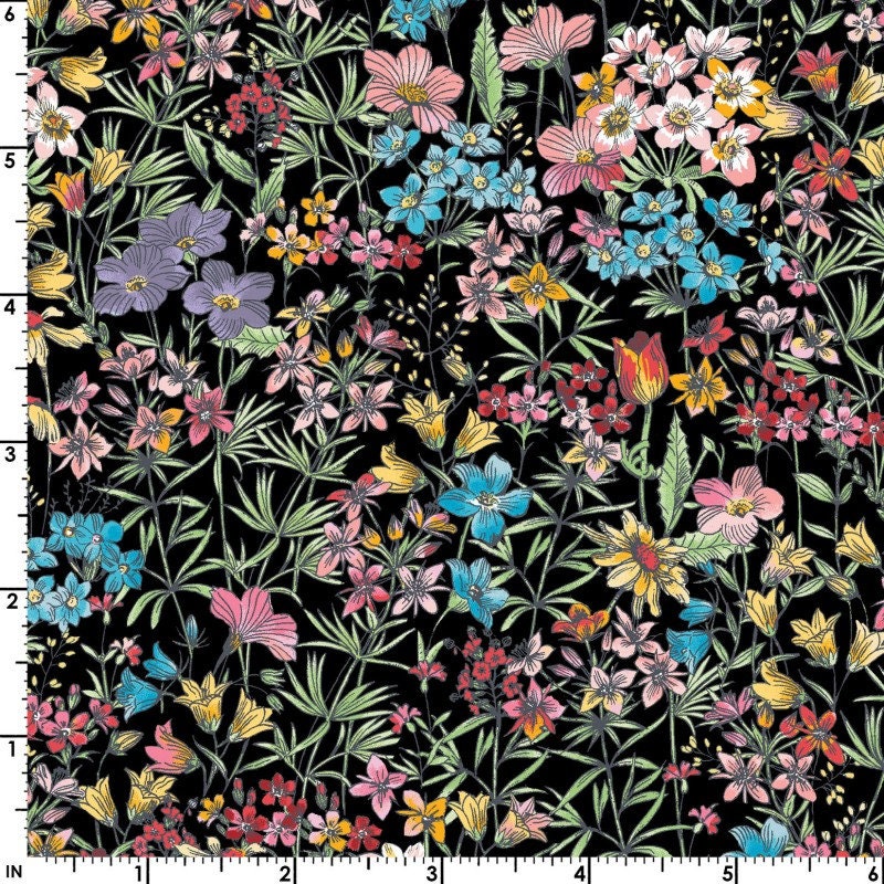 Meadow Edge - Small Packed Flower Black From Maywood Studio Fabric - Etsy