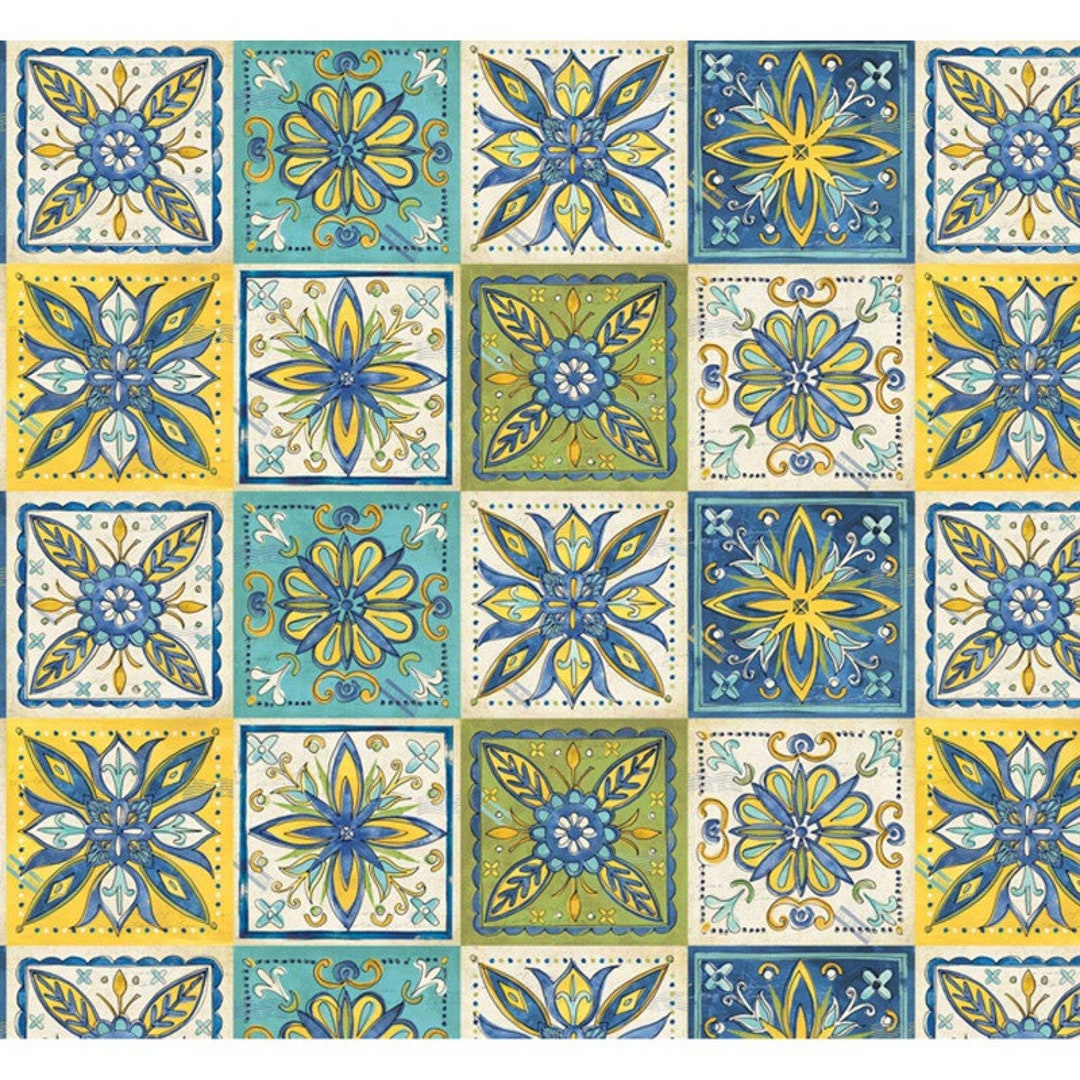 Tuscan Sun Tile Squares From David Textiles Fabrics - Etsy