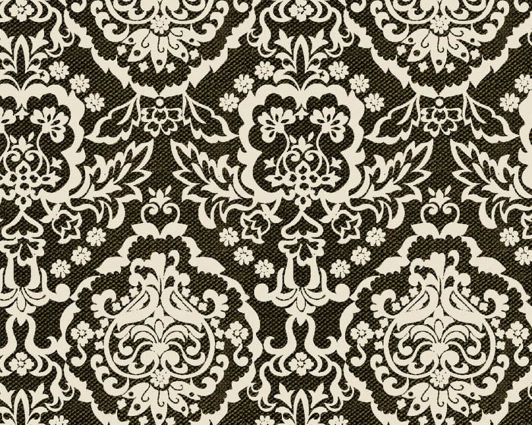 Calavera Damask Black From David Textiles - Etsy