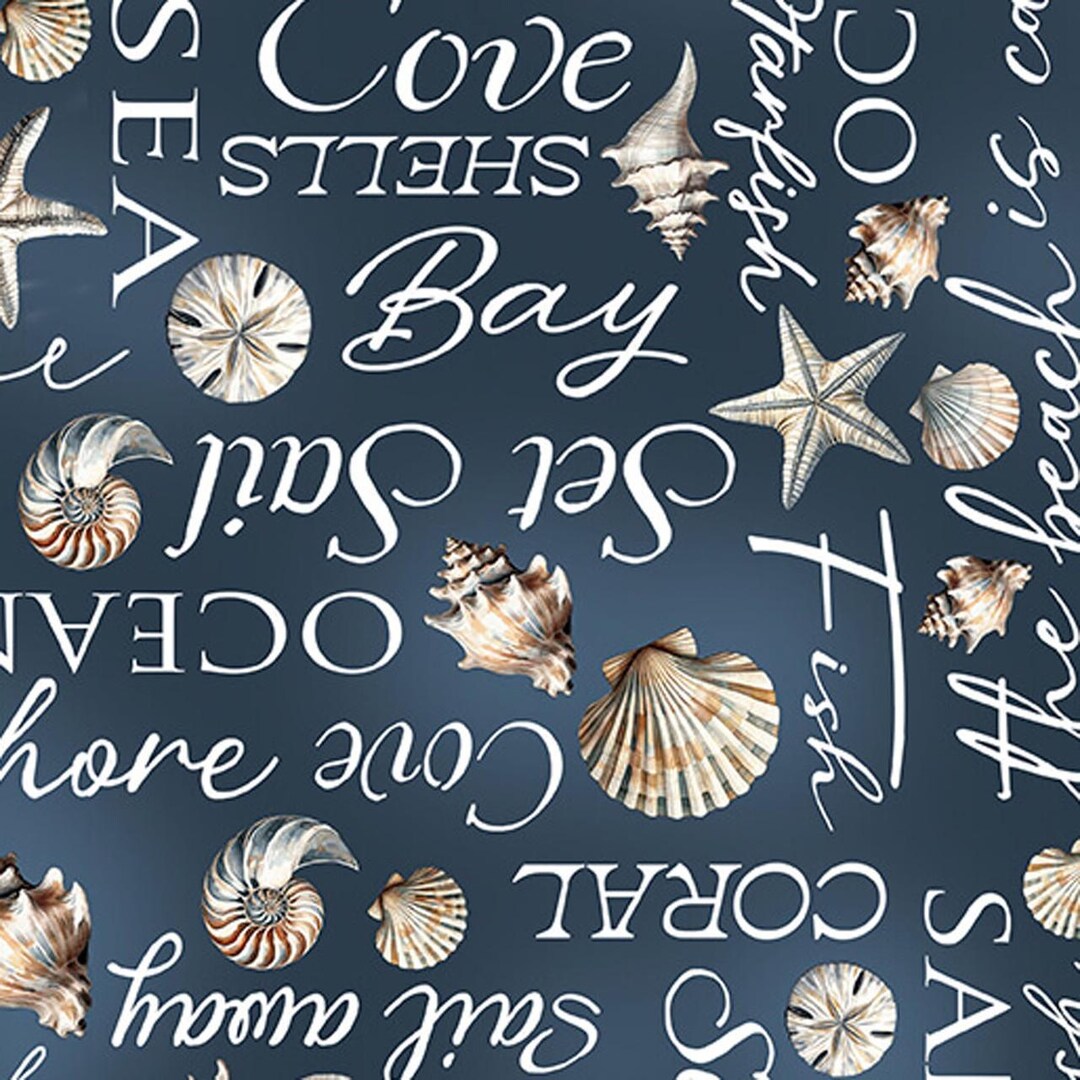 Coastal Escape - Coastal Words Navy Blue by Nicole Decamp From Benartex ...