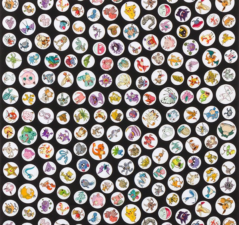 Pokemon Characters Circles Toss Black From Robert Kaufman - Etsy