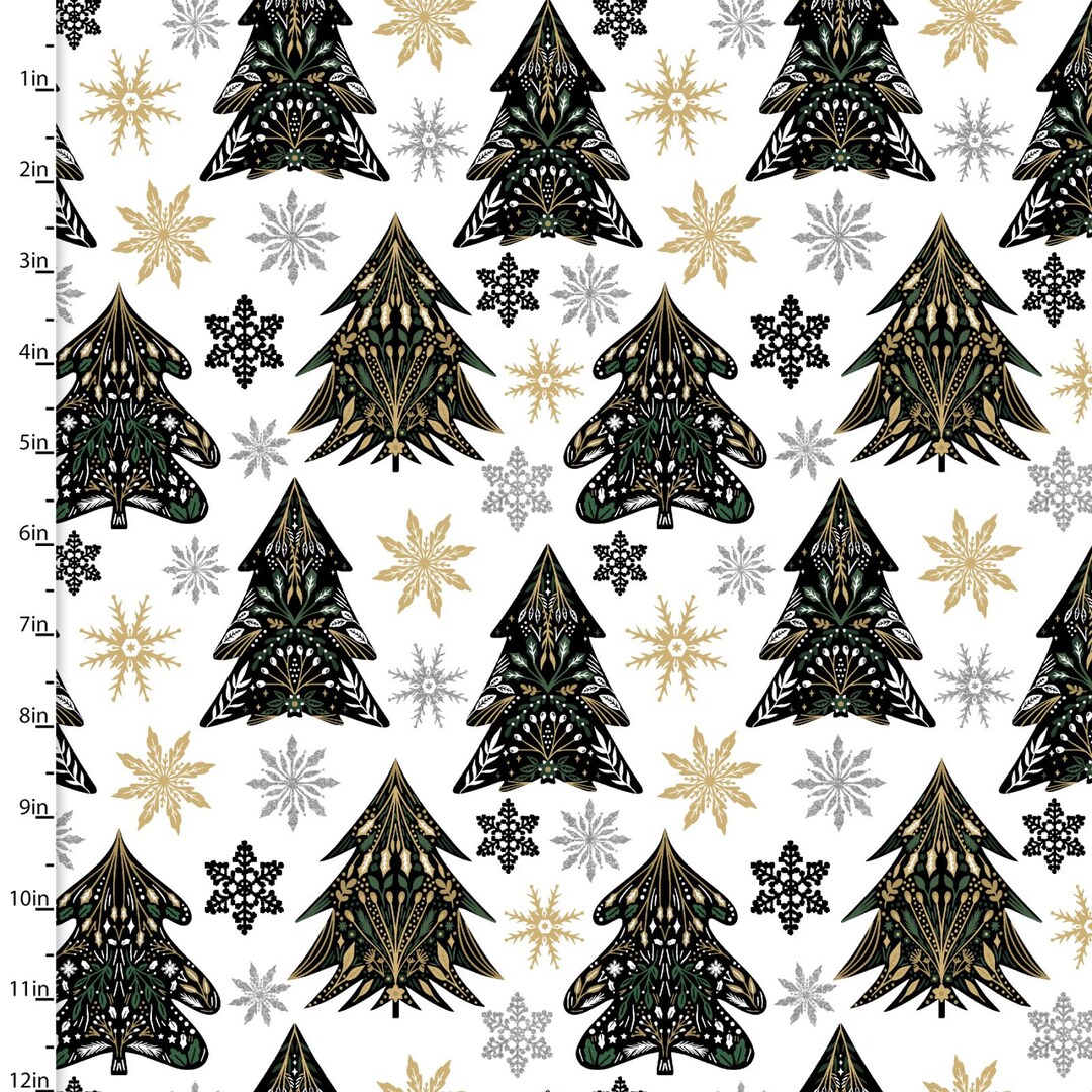 Christmas Shine GLITTER - Fancy Trees White From 3 Wishes Fabric - Etsy