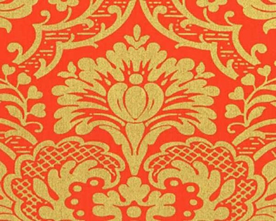 SALE Gilt Trip Orange Damask With Metallic From Dear | Etsy