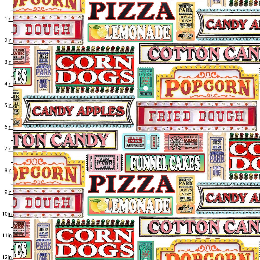 Amazement Park - Food Signs Multi by Josh Rey From 3 Wishes Fabric - Etsy