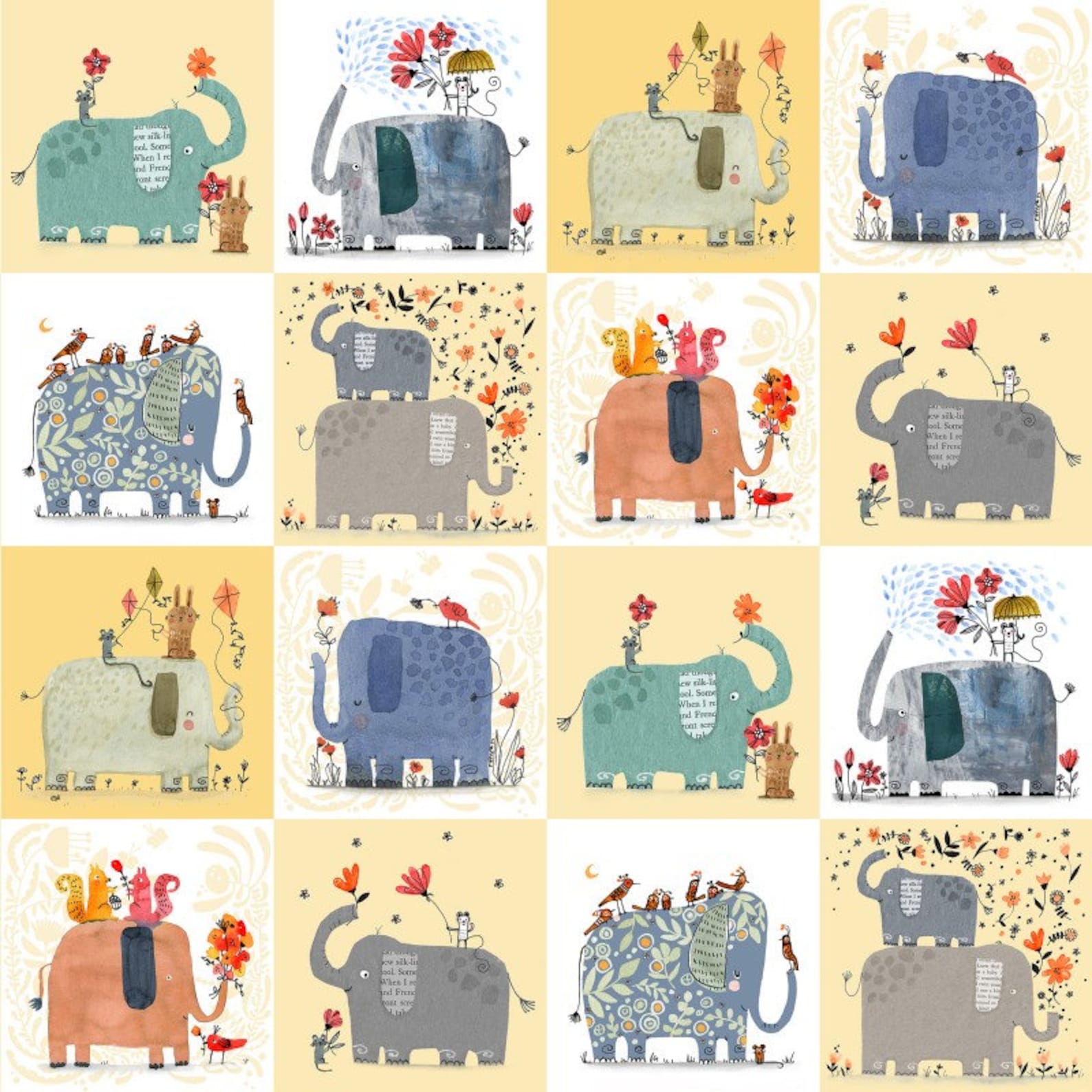 Elephant Joy - PANEL 18 Inch Inches by Terry Runyan From Contempo ...