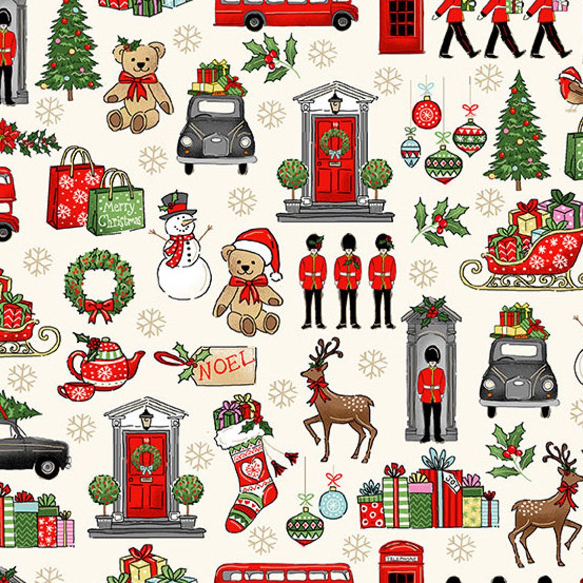 London Christmas - London Icons Cream From Makower UK Fabric - Etsy