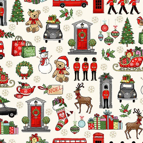 London Christmas London Icons Cream From Makower UK Fabric - Etsy