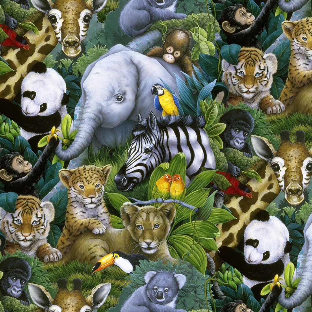 Wildlife Animals - Elephants Zebra Tiger Panda From David Textiles ...