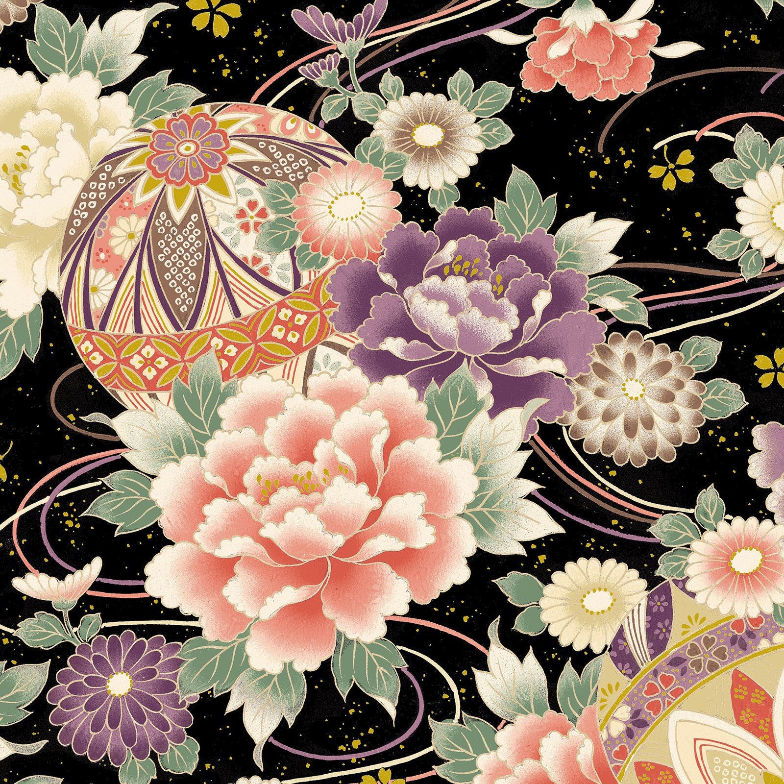 Maiko Metallic Flower Black Satin from Cosmo | Etsy