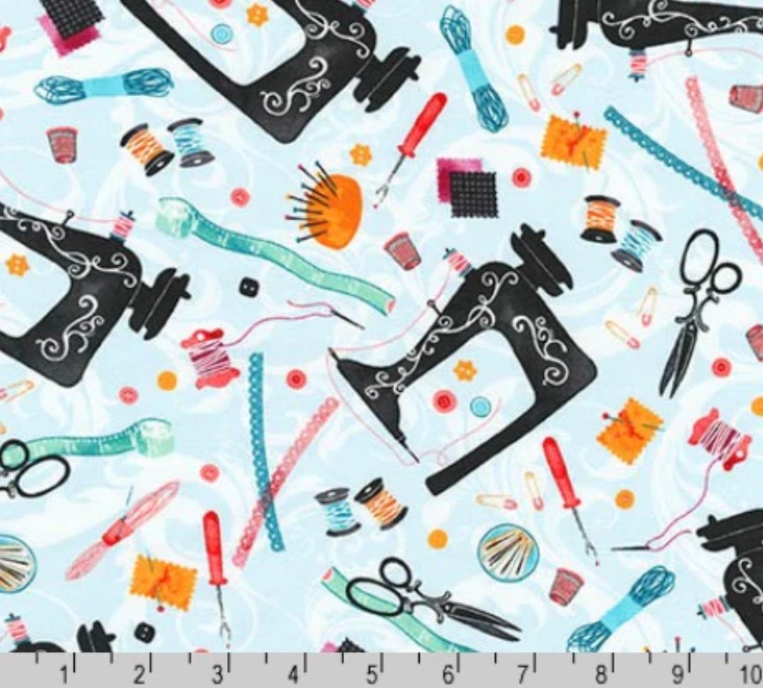 Handmade With Love - Sewing Machine Notions Sky From Robert Kaufman ...