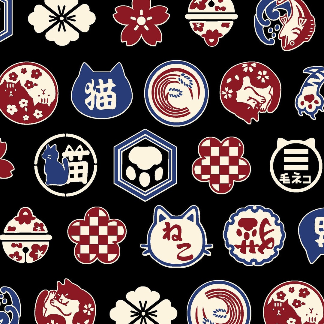 Fuku Fuku DOBBY - Animal Symbols Black From Cosmo Fabric - Etsy