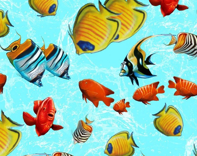 School of Fish Fabric - Catch of the Day by Mimipinto - Fish Nautical ...
