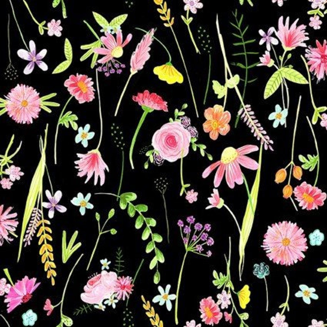 Flower Market - Medium Flower Toss Multi Black From in the Beginning ...