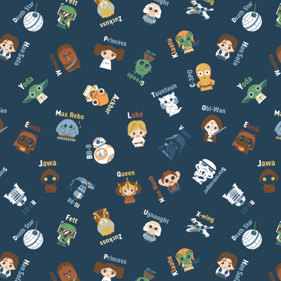 Star Wars FLANNEL - Characters Names Navy Blue From Camelot Fabrics - Etsy