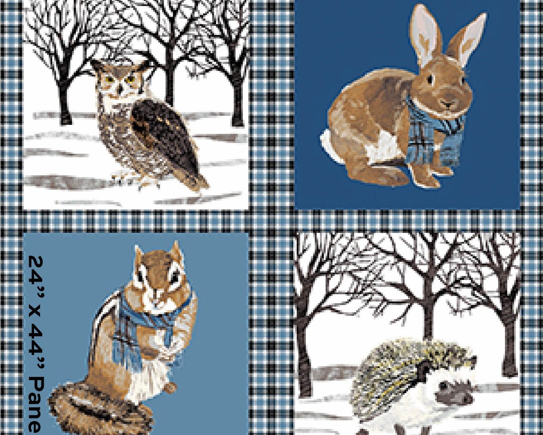 Woodland Winter - Bundled up Animals PANEL 24 Inches \blue by Two Can ...