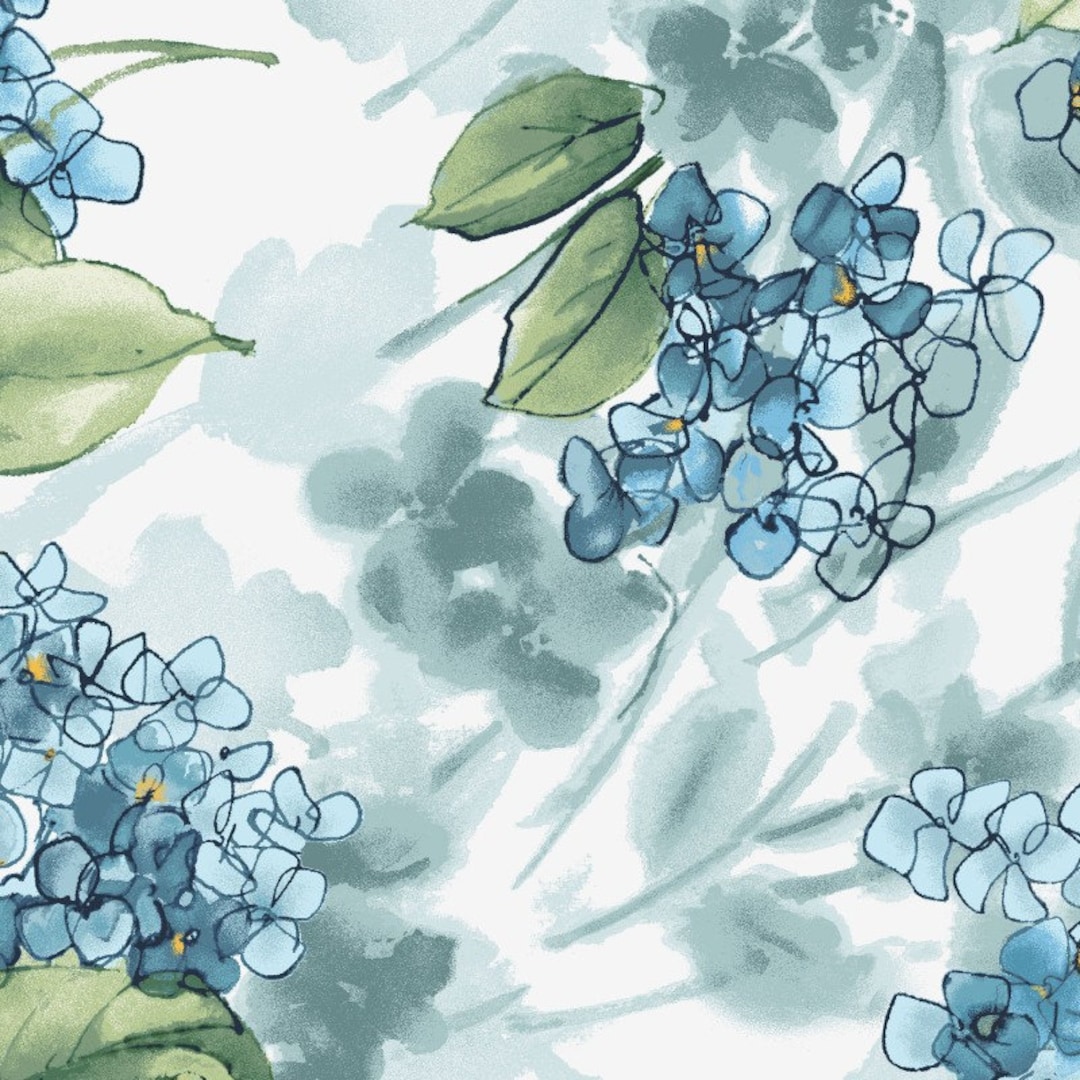 Watercolor Hydrangeas Blue Hydrangea White From Maywood Studio Fabric ...