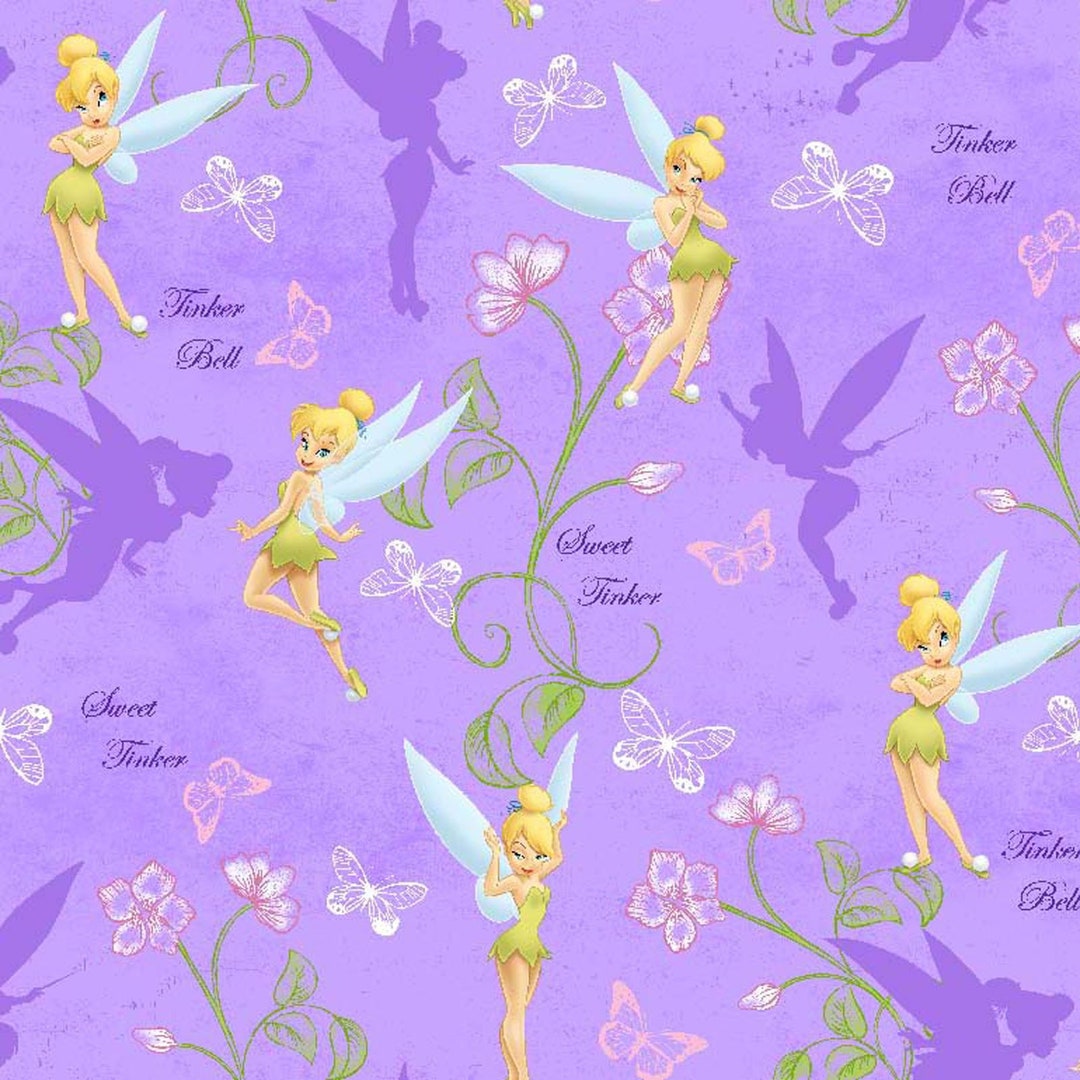 FAT QUARTER Tinkerbell Flower Silhouettes Purple Lavender From Springs ...