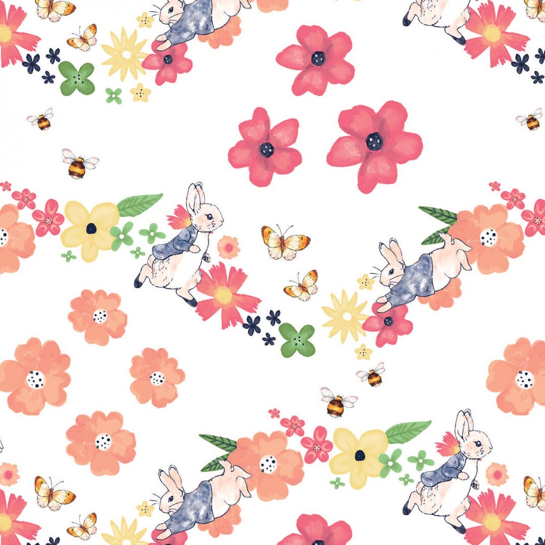 Peter Rabbit Flowers and Dreams - Larger Florals White by Beatrix ...