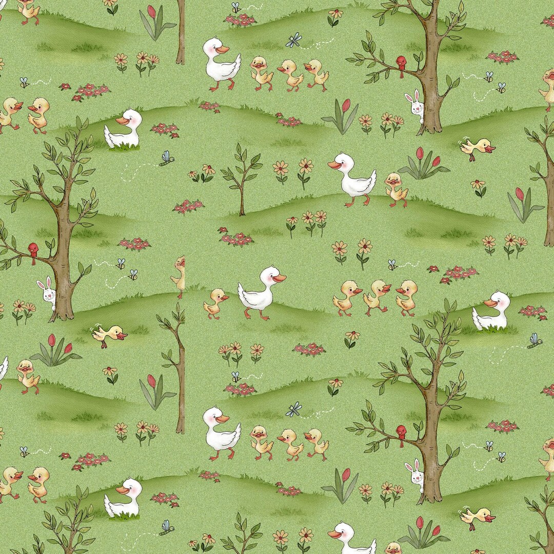 River Romp Ducks in the Meadow Green From Henry Glass Fabric - Etsy