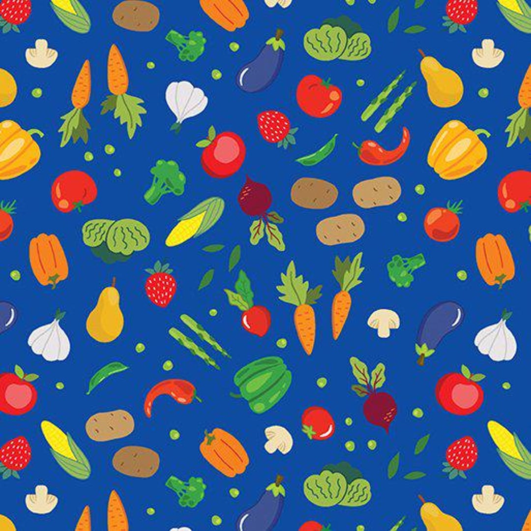 Barnyard Rules - Vegetables Toss Blue From Kanvas Studio Fabric - Etsy