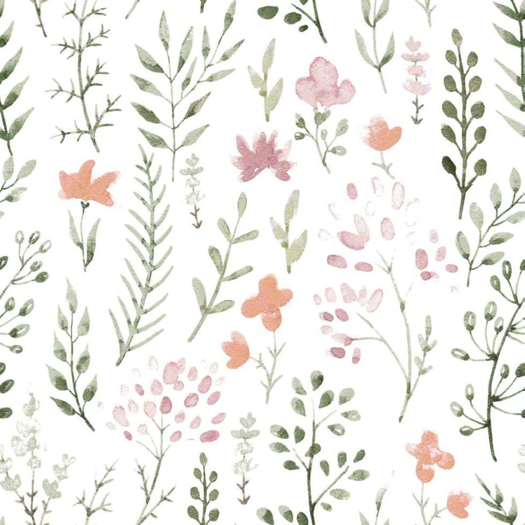 Nursery FLANNEL - Colton Watercolor Floral Sprigs White From Springs ...