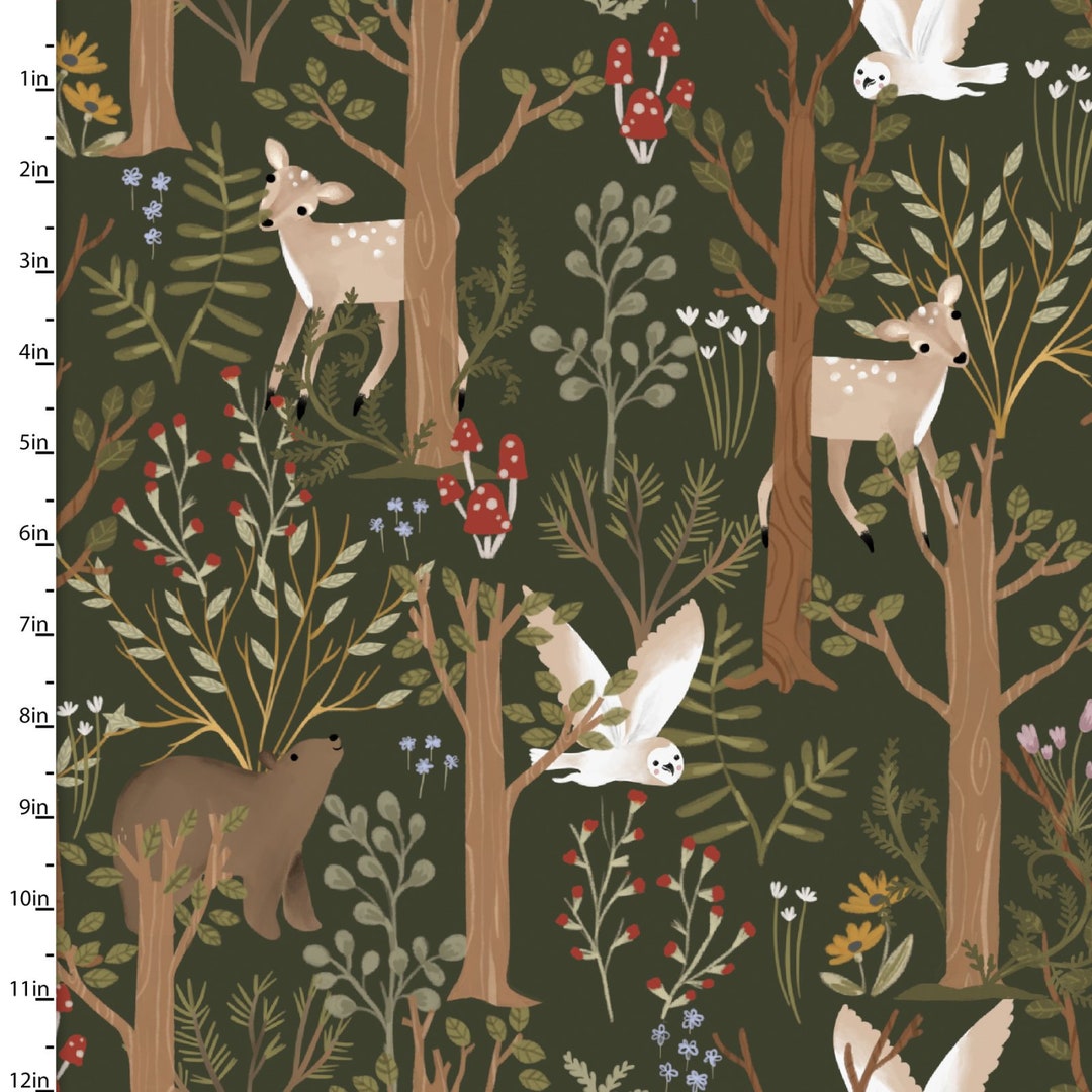 Cozy Forest - Whimsical Woods Green From 3 Wishes Fabric - Etsy