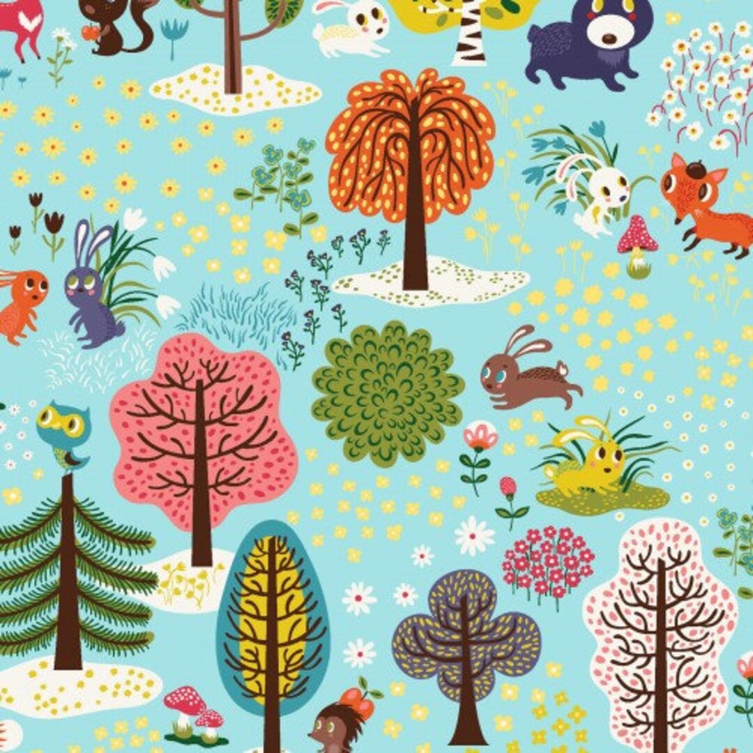 Forest Babes - Animal Toile Blue From Clothworks Fabric - Etsy