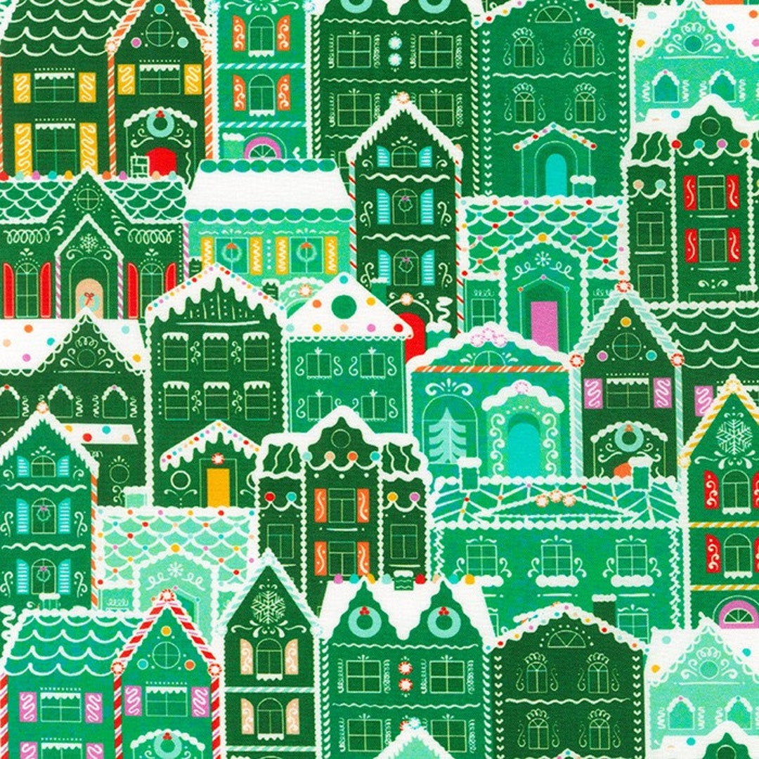 Tinsel Town - Gingerbread Houses Mint Green From Robert Kaufman Fabrics ...