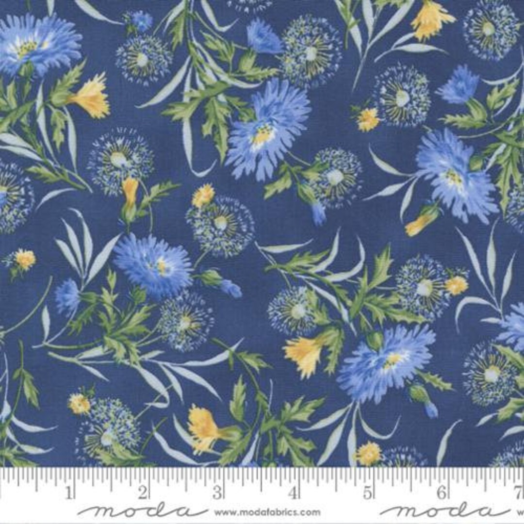 Summer Breeze - Patch Floral Dandelion Navy 33682 16 From Moda Fabrics ...