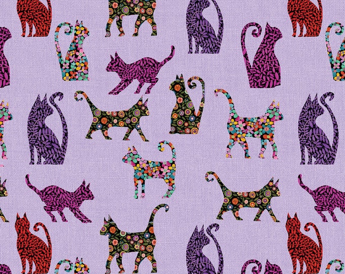 Folktown Cats Patterned Cats Lilac by Karla Gerard From Benartex ...