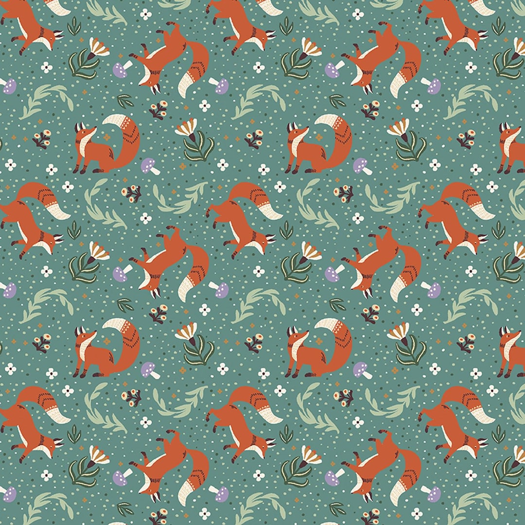Cottage Core - Foxy Fox Turquoise by Jessica Flick From Benartex ...