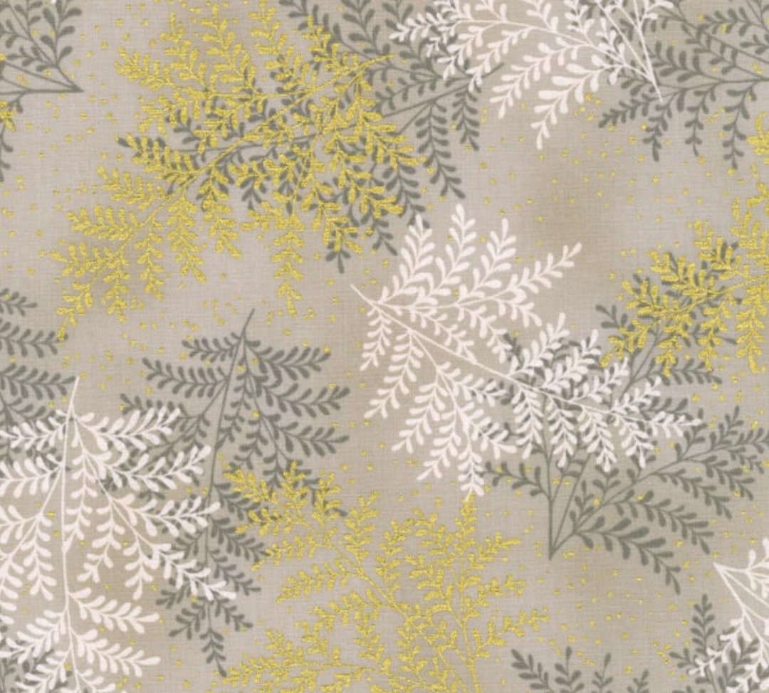 A Walk on the Path Metallic Ferns Ivory From Robert Kaufman Fabrics - Etsy