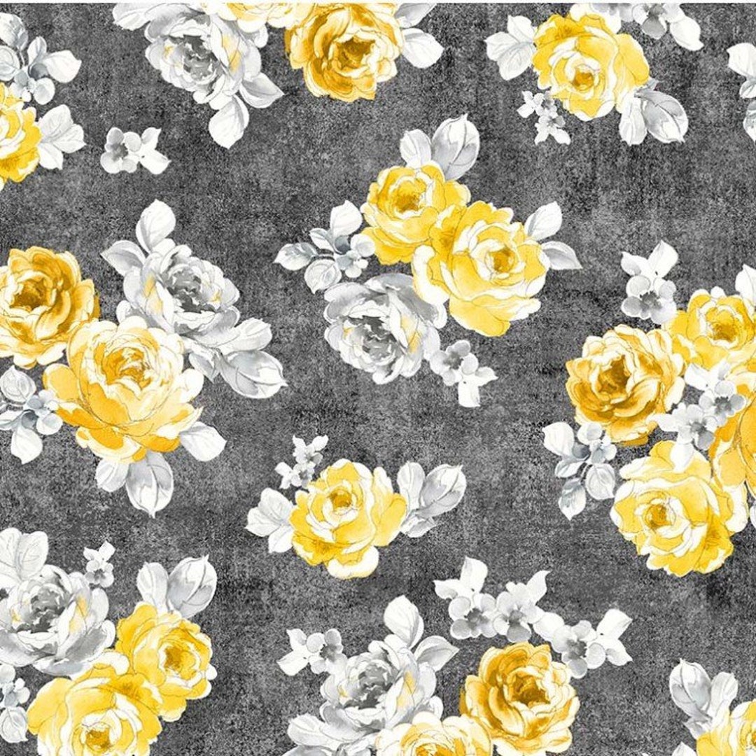Sunny Delight - Rose Bouquet Charcoal Grey Yellow From Michael Miller ...