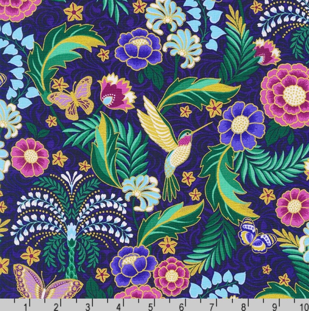 Midnight Nectar Florals Hummingbirds Butterflies Navy From Robert ...