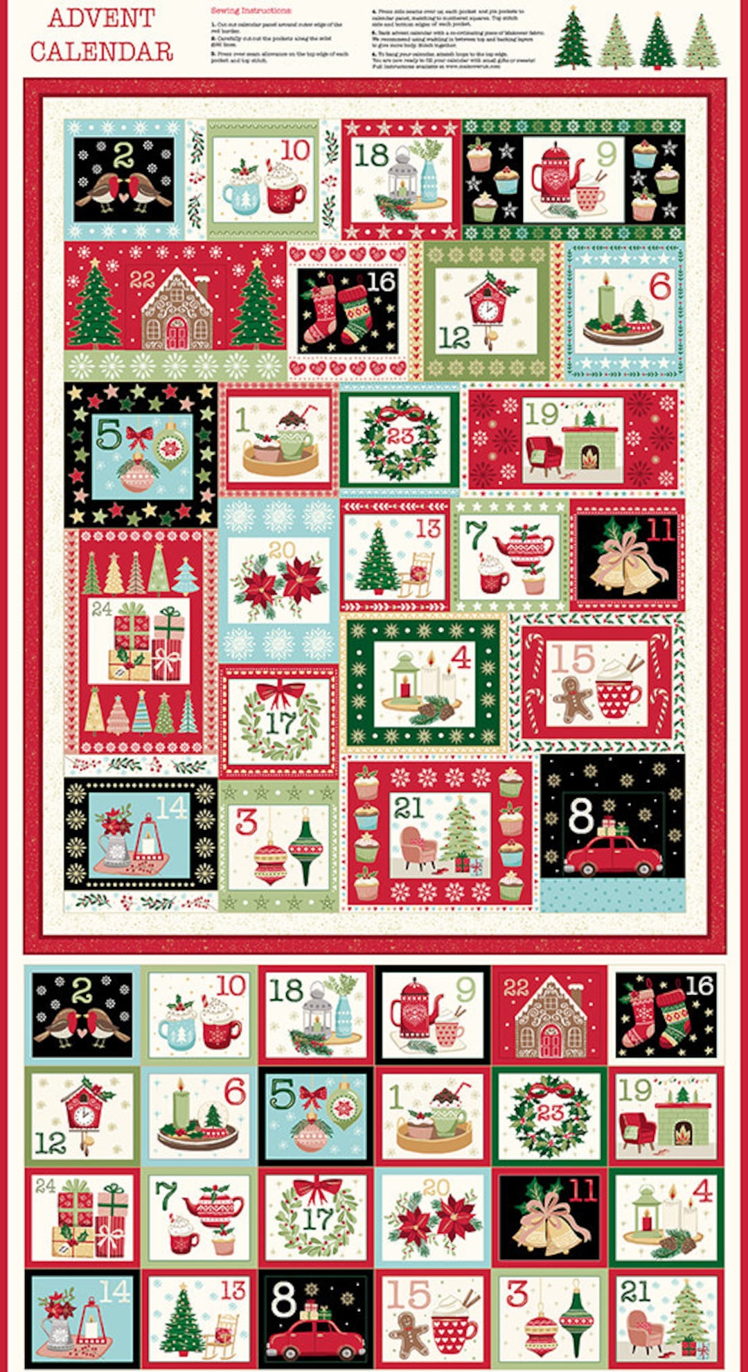 Cosy Christmas - Advent Calendar PANEL 24 Inches From Makower UK Fabric ...