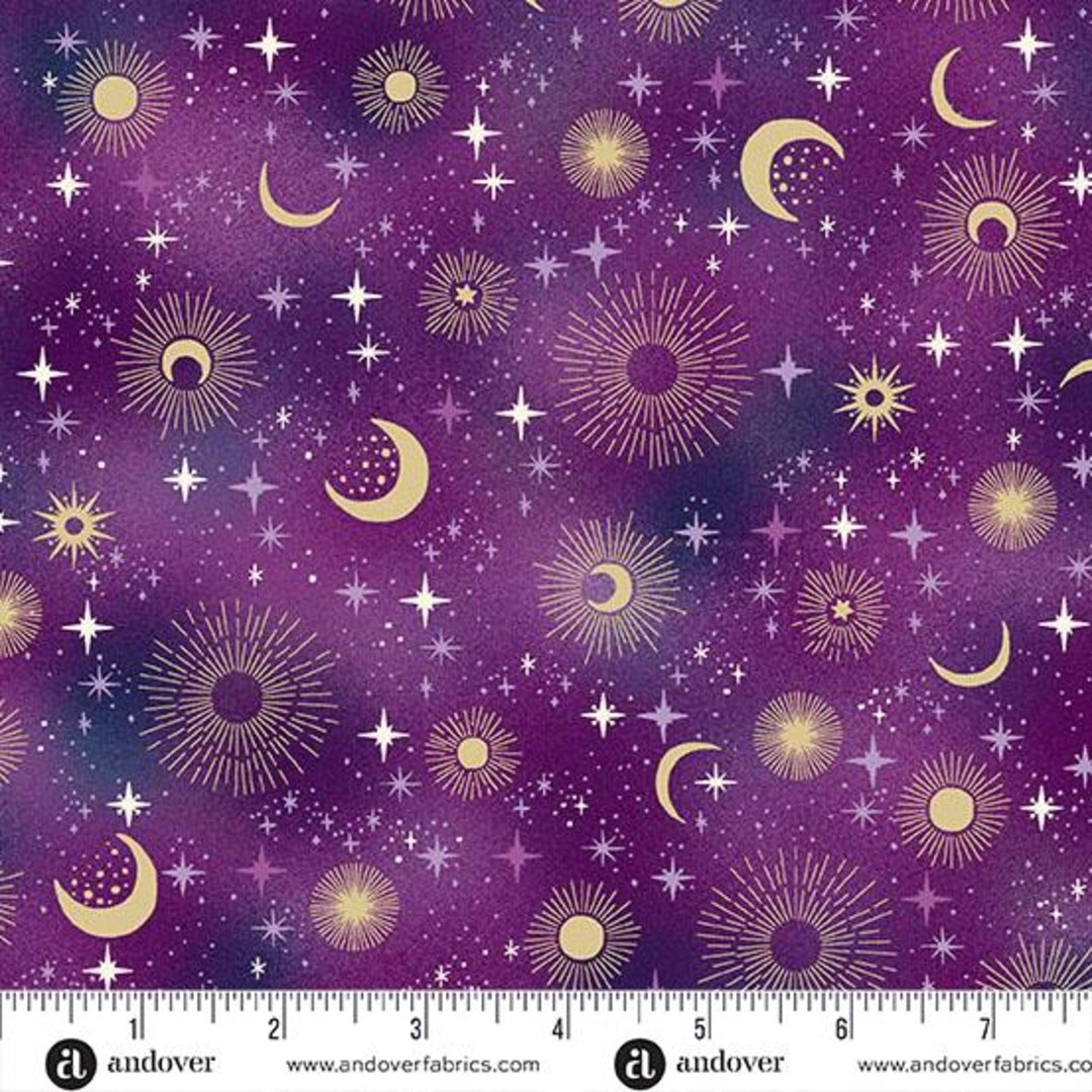 Luna - Constellation Moon Star Purple From Makower UK Fabric - Etsy