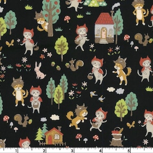 Funny Cats - Little Red Riding Hood Black From Kokka Fabric - Etsy